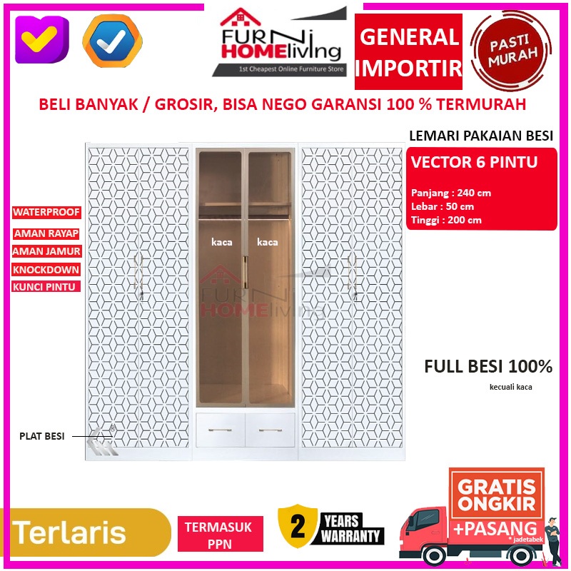 Jual 6 PINTU Lemari Pakaian Besi 2 Laci VECTOR 6P with LED | Shopee ...