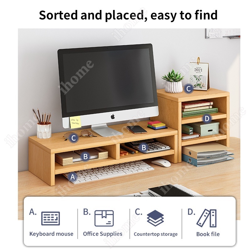 Jual Meja Belajar Monitor Stand Desk Organizer Stand Monitor Kayu Rak ...