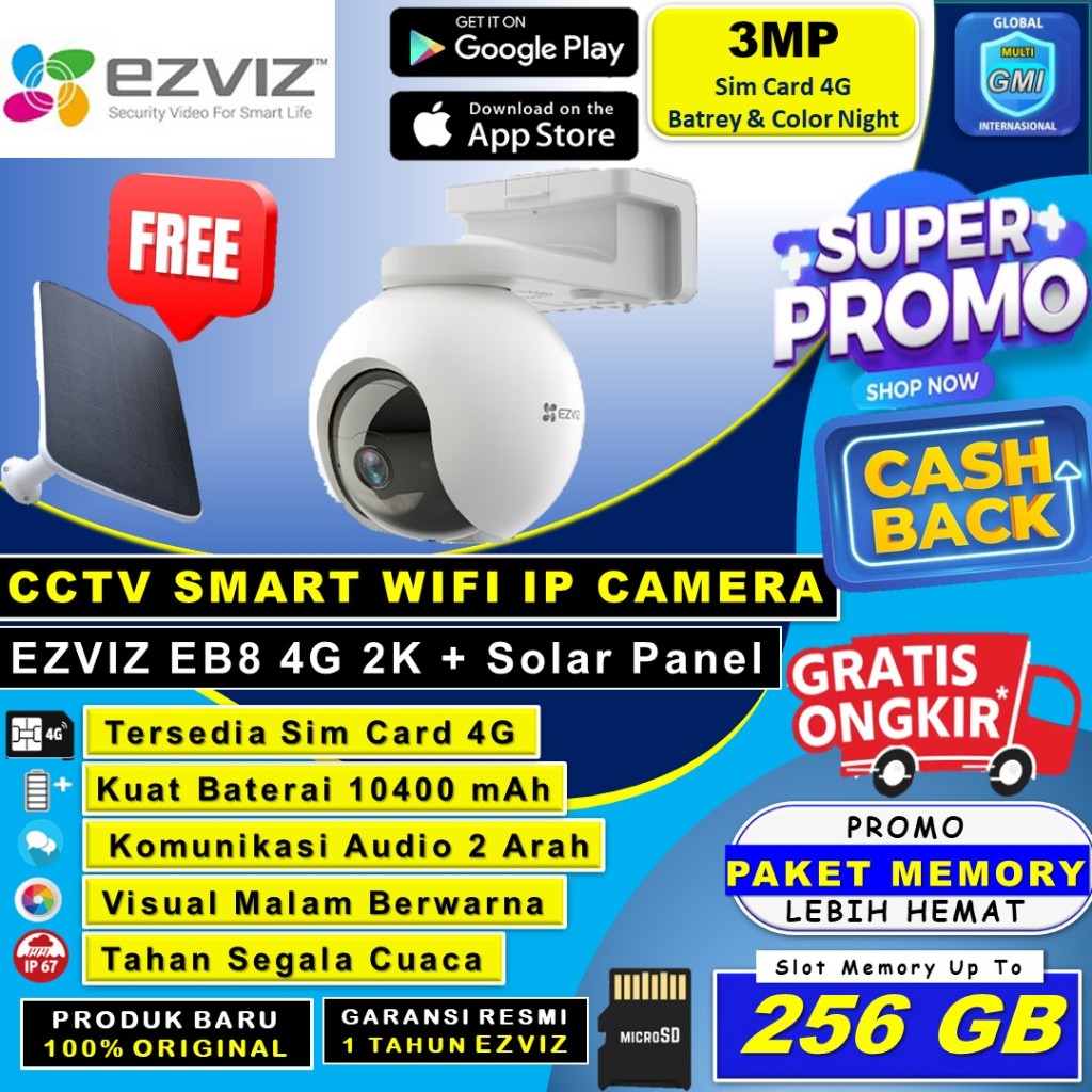 Jual CCTV EZVIZ EB8 4G + FREE PANEL SURYA Sim Card CCTV Battery Smart ...