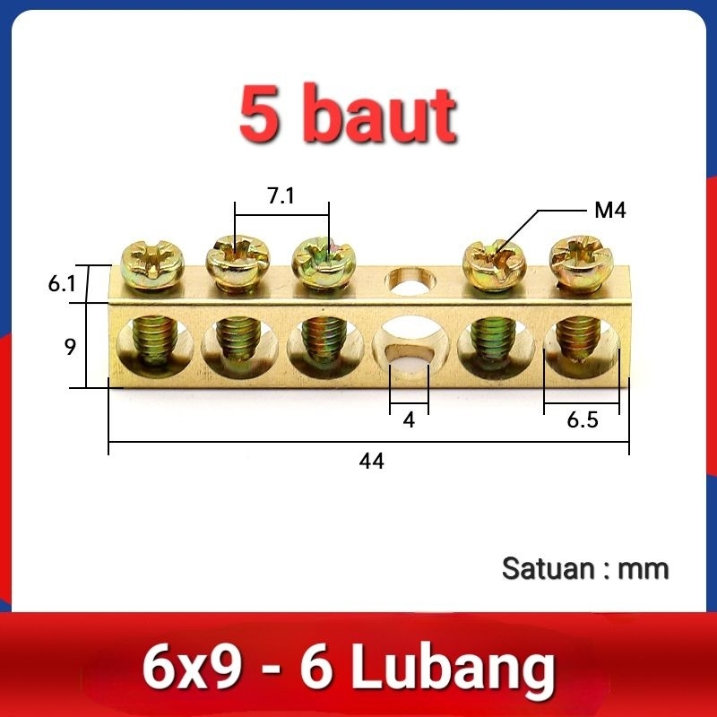 Jual Terminal Kabel Blok Netral Block 5 Pole M4 6x9 mm Kuningan Busbar ...
