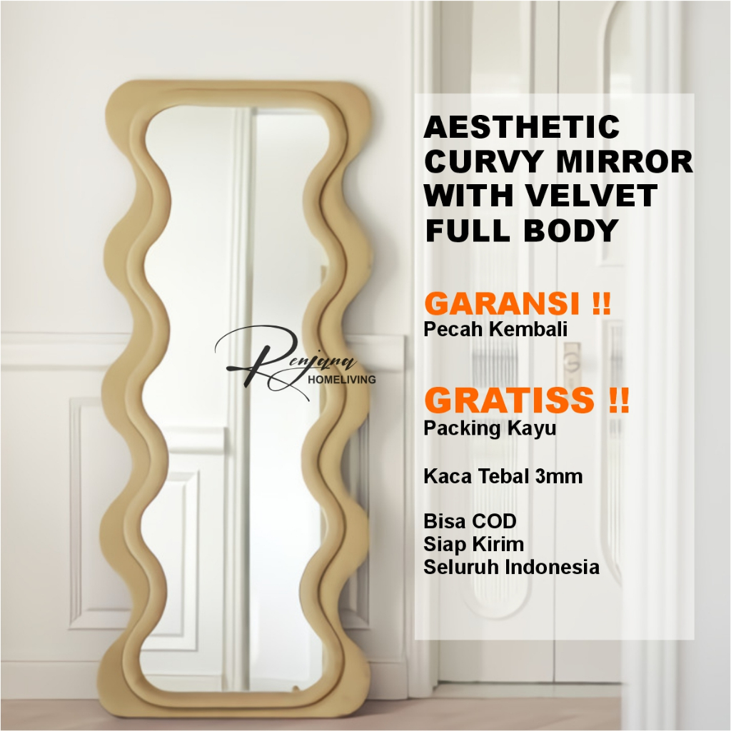 Jual cermin aesthetic full body curved - silky mirror | Shopee Indonesia