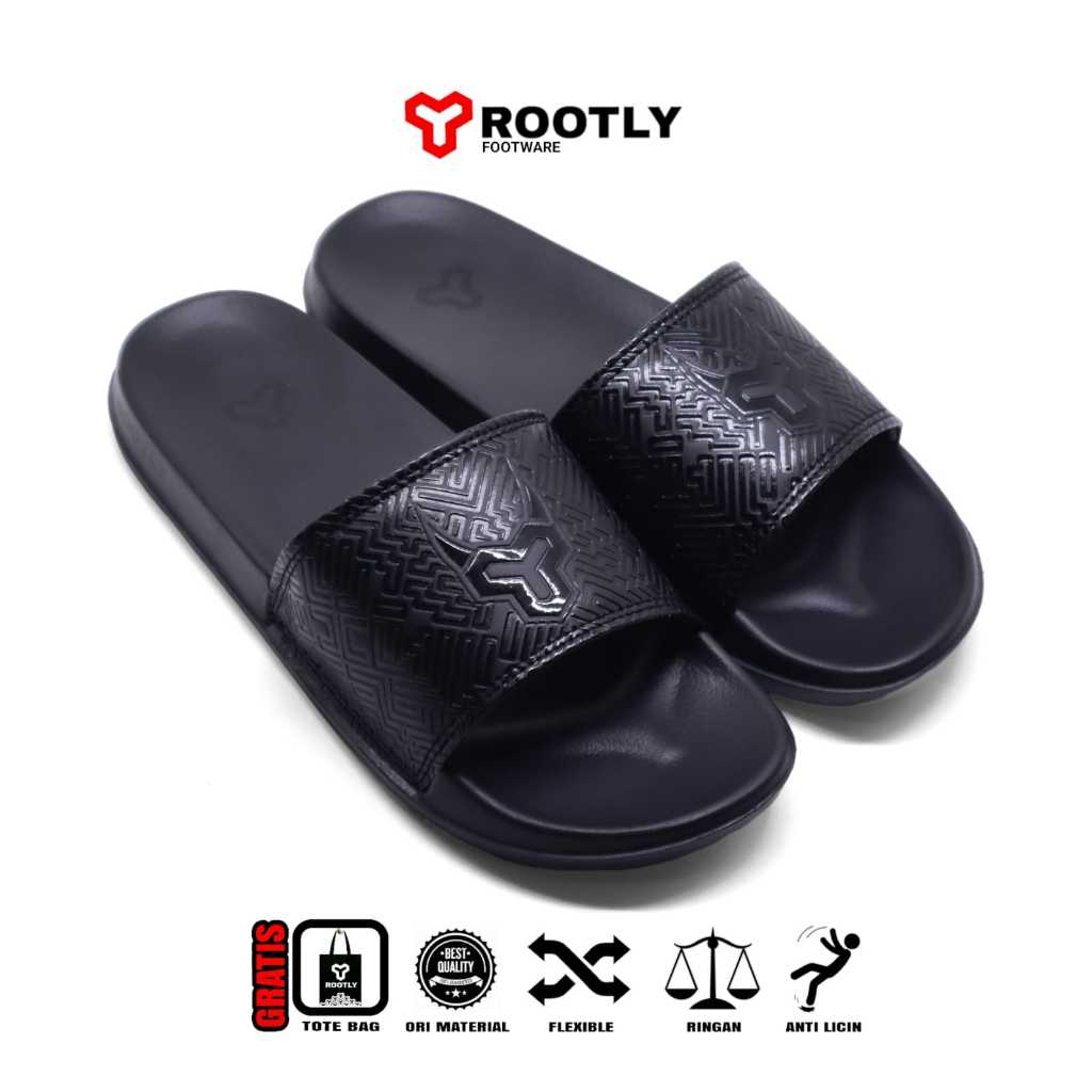 Jual Rootly - Sandal Selop Pria Full embos Super Black | Shopee Indonesia