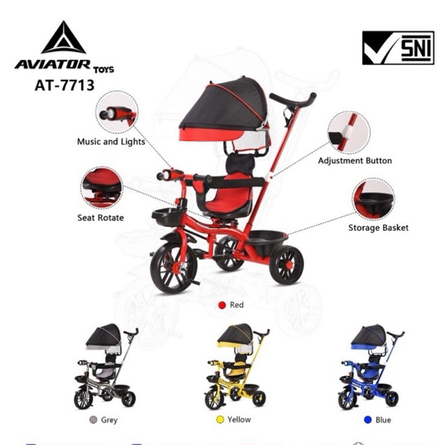 Jual Sepeda Anak Roda Tiga TRICYCLE AVIATOR AT 7713 kereta dorong anak ...