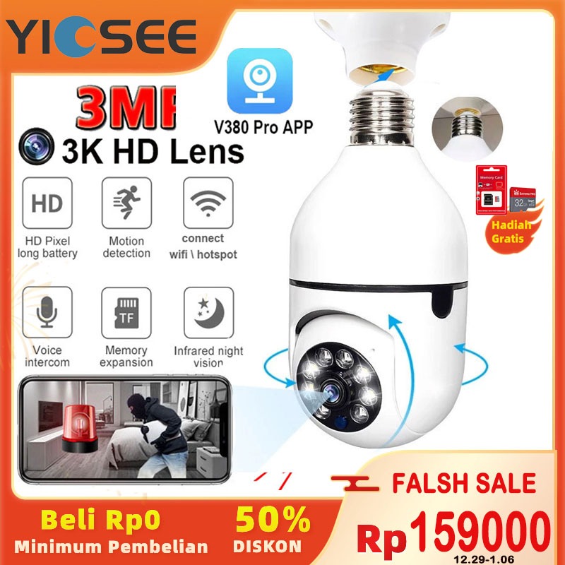 Jual CCTV lampu 8MP bohlam 3MP wifi v380pro indoor samrt Cameras 360 ...