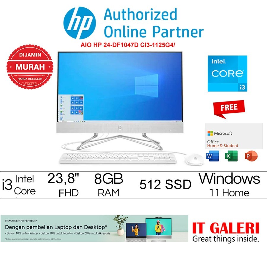 Jual AIO HP 24-DF1047D CI3-1125G4/8GB/512GB/23.8 FHD/WIN11+OHS2021 ...