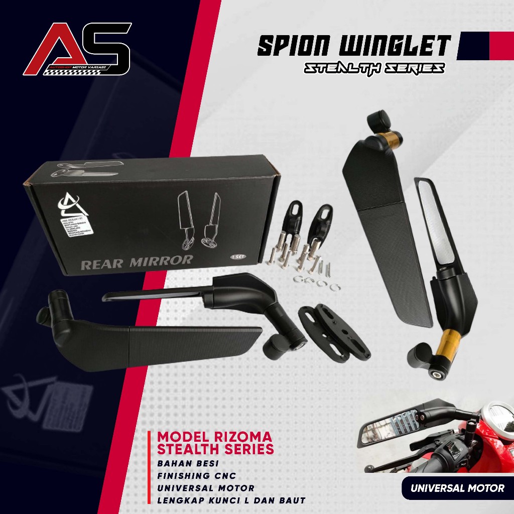 Jual Spion Winglet Stealth Universal Motor | Tangkai Besi XMAX NMAX PCX ...