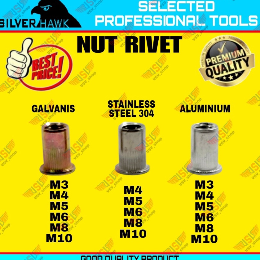 Jual Dijual Murah Rivet Nut M8 GALVANISSTAINLESS STEELALUMINIUM Mur ...