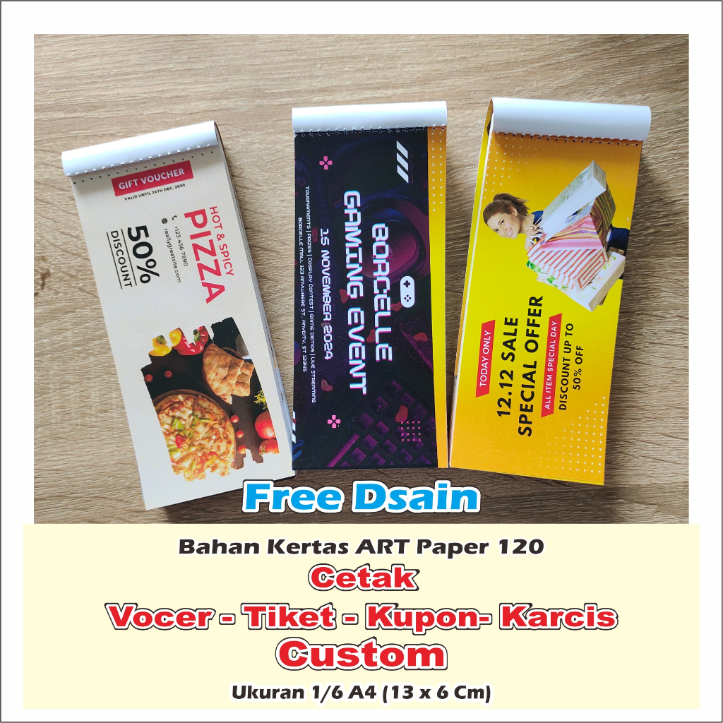 Jual FREE DSAIN CETAK VOCER KUPON KARCIS TIKET CUSTOM BAHAN ART PAPER ...