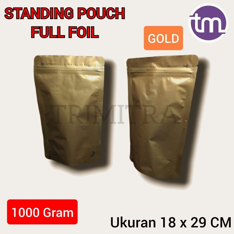 Jual Plastik Stand 1kg Standing Pouch Super Emas 1100z Full Foil Gold ...