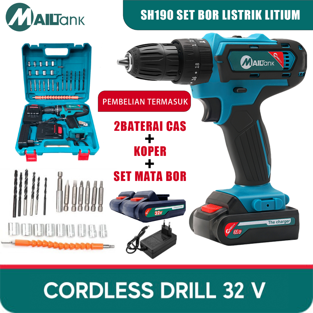 Jual Mailtank Mesin Bor 32V Cordless Drill Bor Baterai Pengeboran Dan ...