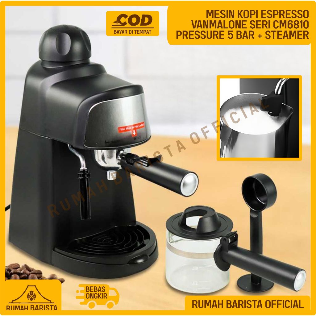 Jual VANMALONE Mesin Kopi Espresso 5 BAR 800W 240ML Black Semi ...