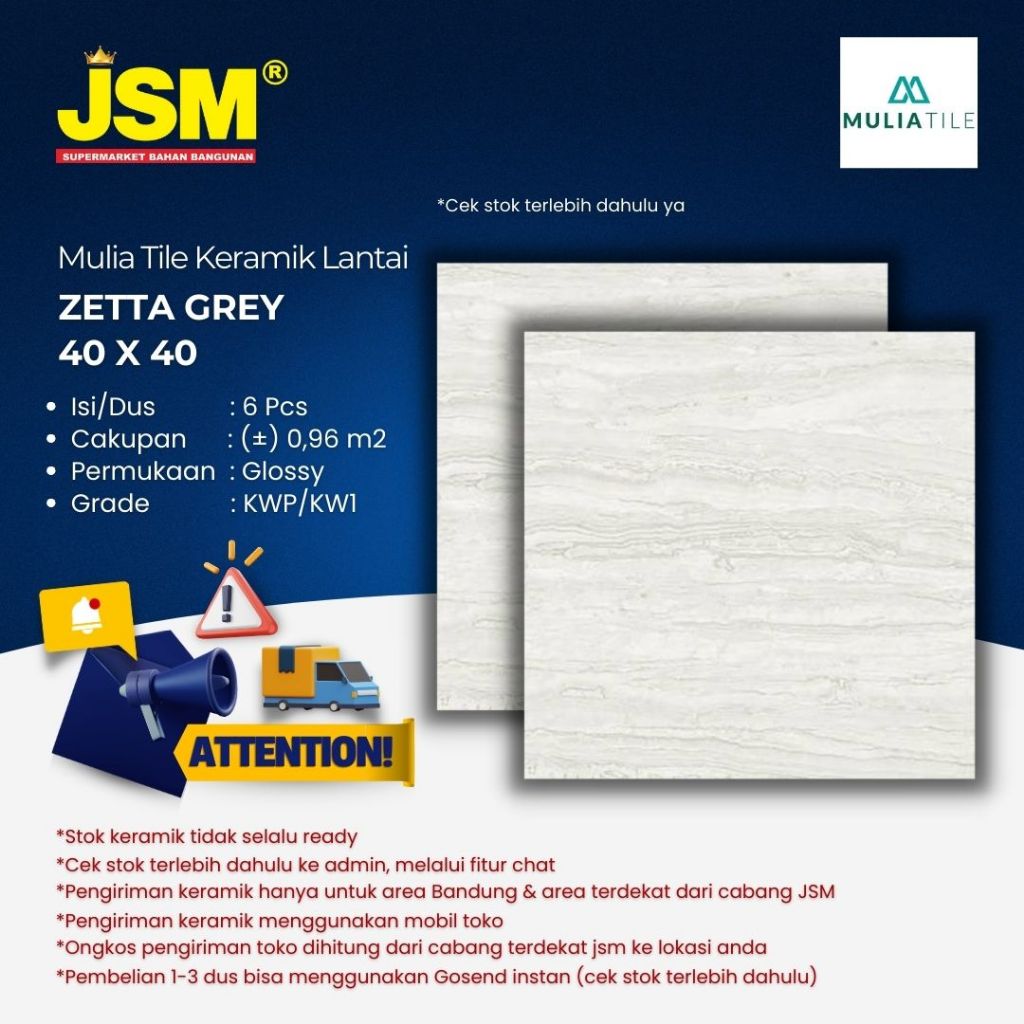 Jual Mulia Tile Keramik Lantai Zetta Grey / Abu Glossy 40x40 - JSM ...