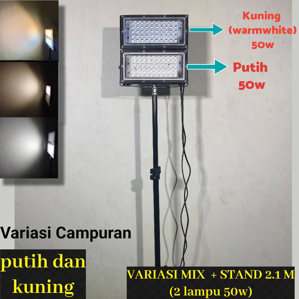 Jual Lampu sorot 50w Putih Kuning RGB dengan stand 2m lengkap satu set tinggal pakai | Shopee ...