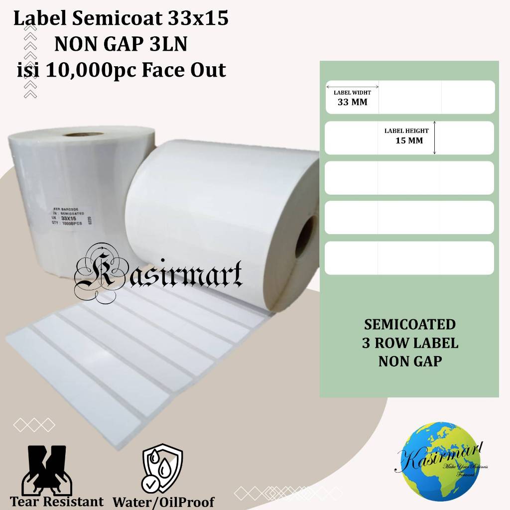 Jual Non Gap Label Barcode Semicoat 33x15 MM 3 Baris GAP Isi 10.000 ...