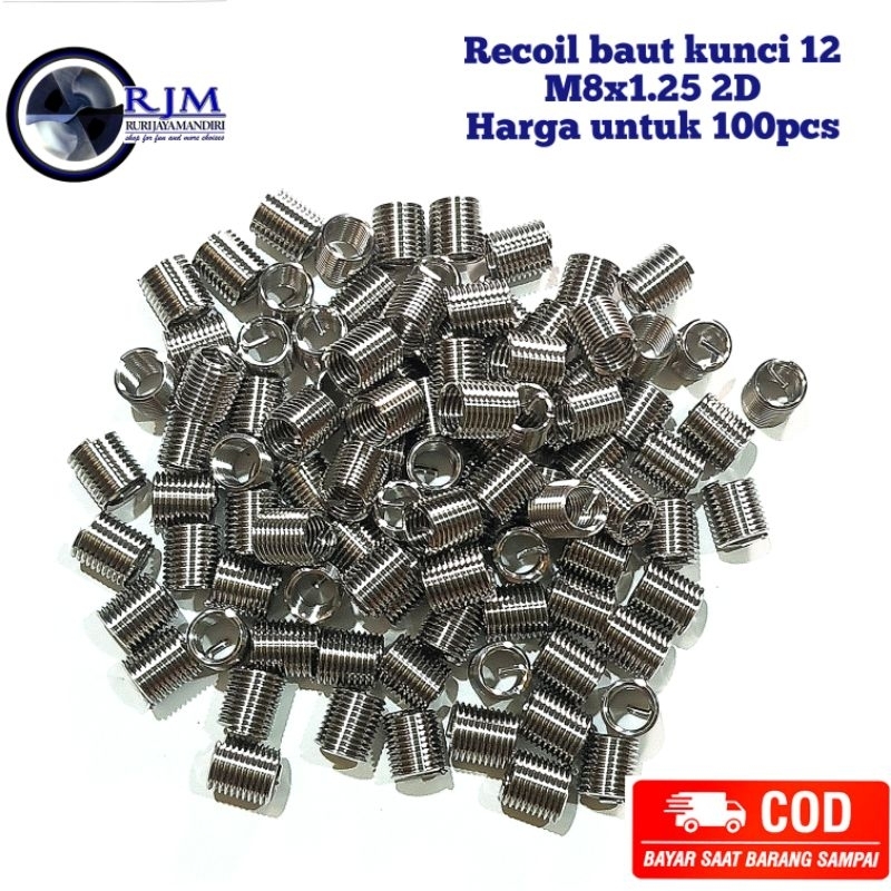 Jual paket 100pcs recoil baut 12 m8x1.25 2D recoil helicoil baut kunci 12 bukan baut 10 | Shopee ...