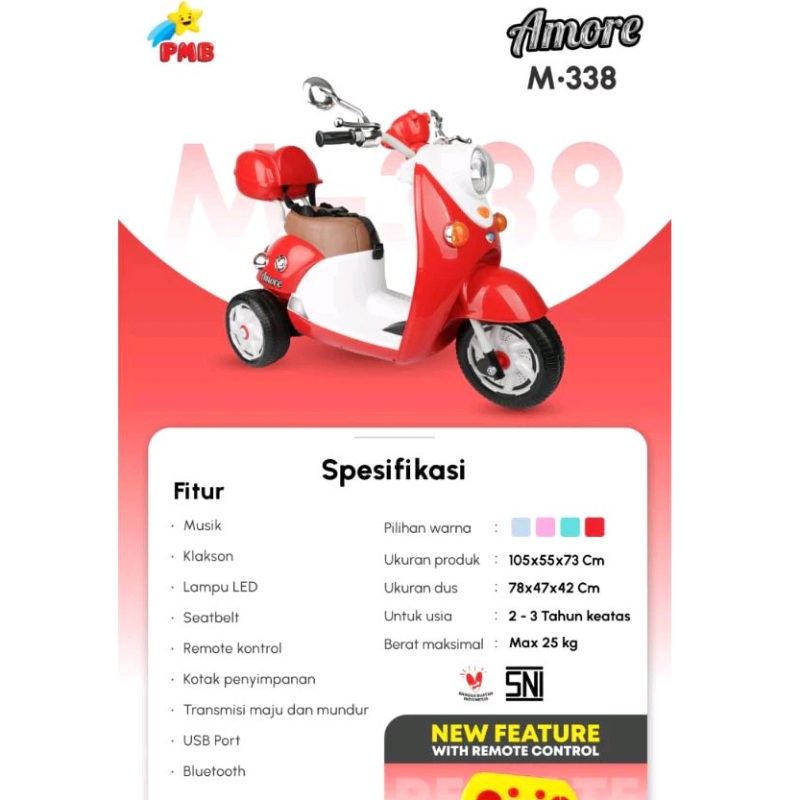 Jual MOTOR AKI PMB M338 SCOOPY AMORE SEPEDA MOTOR LISTRIK ANAK TERLARIS MAINAN MOTOR AKI PLUS ...