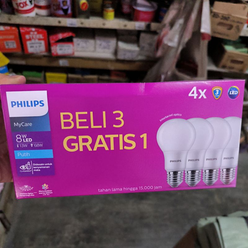 Jual (TERMURAH!) PHILIPS LAMPU LED 8W MYCARE 8 WATT PAKET ISI 4 ASLI ...