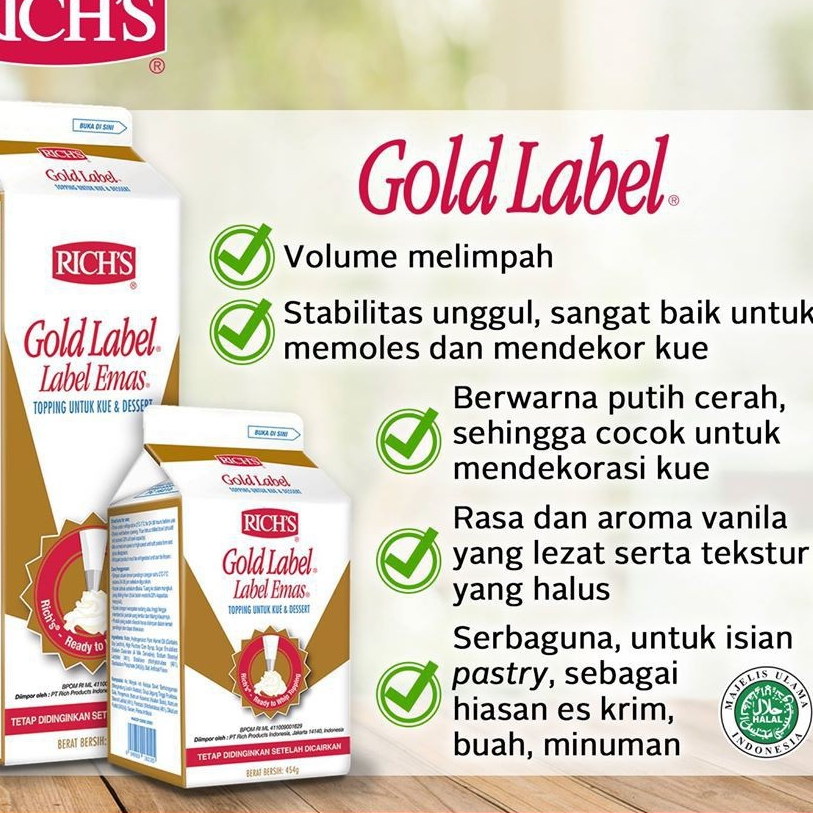 Jual RICH Gold label Whipping cream topping kue minuman | Shopee Indonesia