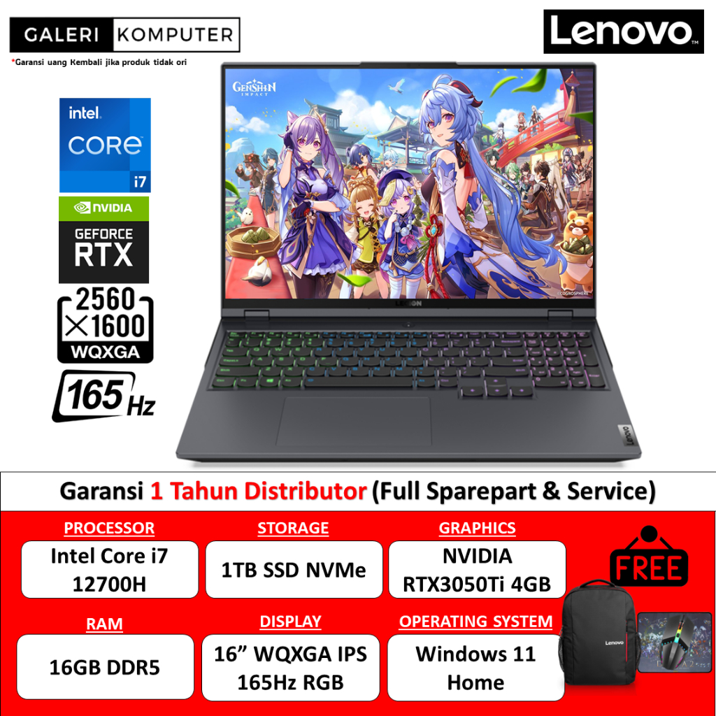 Jual LAPTOP LENOVO LEGION 5I PRO 16 INTEL I7 12700H 16GB DDR5 1TB SSD RTX3050TI-4GB 16.0 WQXGA ...