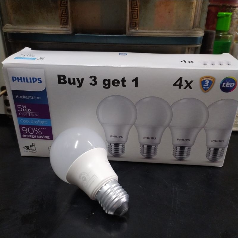 Jual Led bulb 5 watt Philips cahaya putih, ini harga 1 pack isi 4 pcs ...