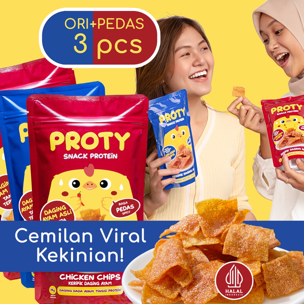 Jual PROTY Keripik / Kerupuk Sehat Chicken Chips Ori(1 pcs)+Pedas(2 pcs ...