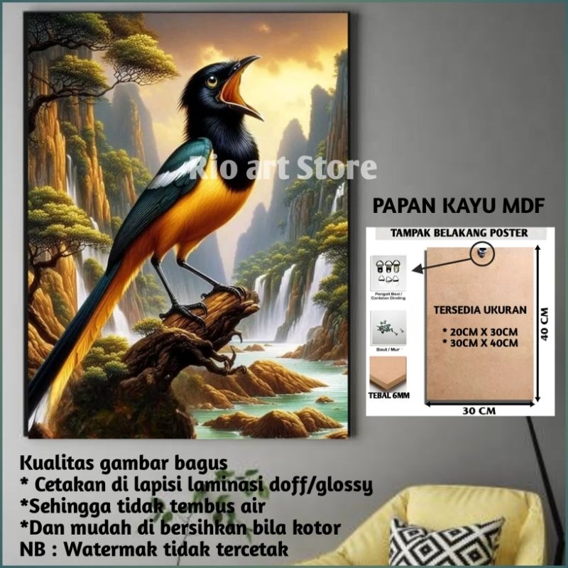 Jual Hiasan dinding poster lukisan ai burung cantik4 untuk walldekor ...
