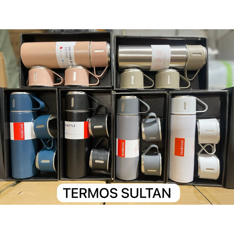 Jual Termos Sultan Vacuum Flask Set / Botol Minum Cangkir Premium 500 ...