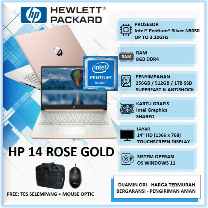 Jual Laptop Rose Gold HP 14 Intel Pentium Silver N5030 8GB 1TB SSD 14 ...