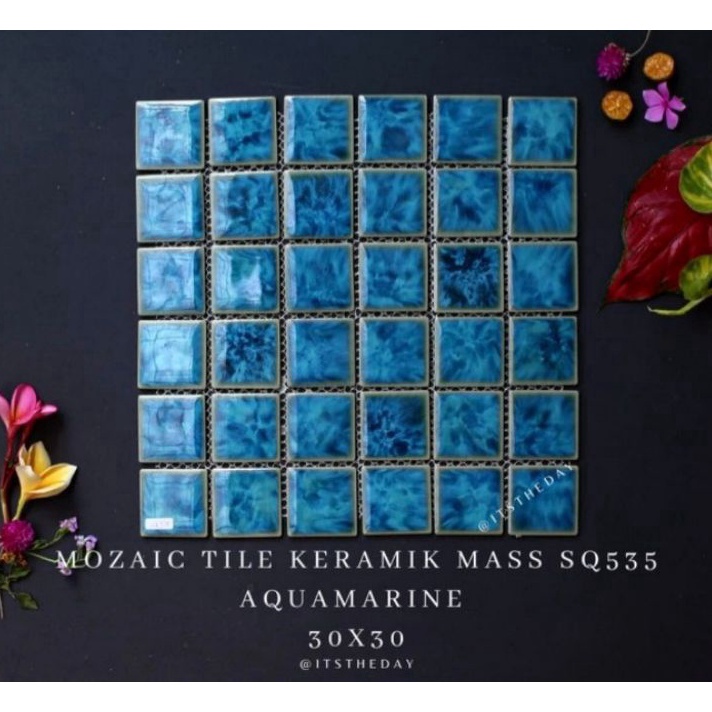 Jual PSZH1872 READY STOK Mozaik Kolam Renang Aquamarine Mosaic Tile ...