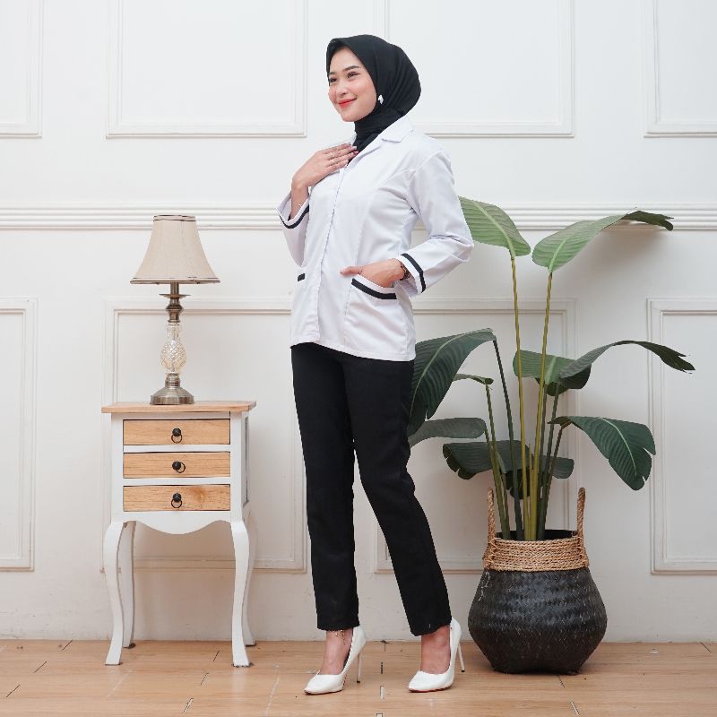 Jual Baju dinas putih wanita baju putih lis hitam PNS/PDH/ASN/GURU ...