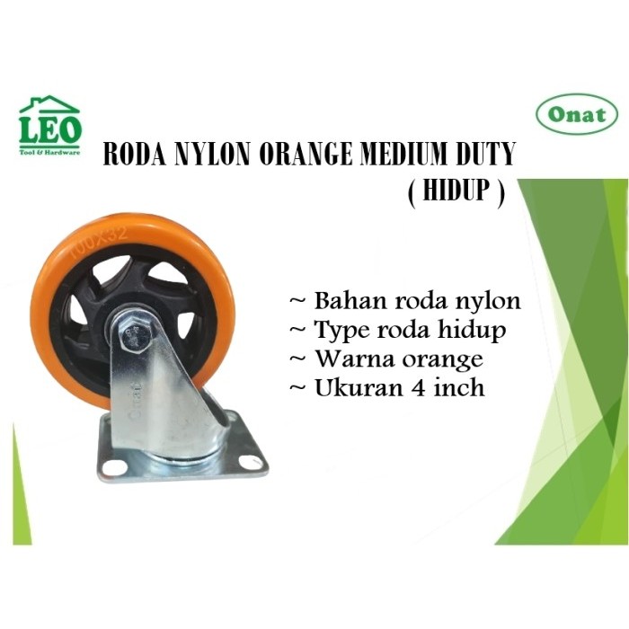 Jual Roda Caster Nylon PU PVC Orange Medium Duty 4 inch Hidup | Shopee ...
