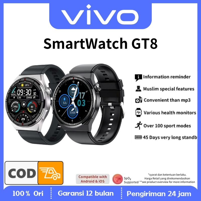 Jual [COD]ORI vivo SmartWatch GT8 Newest Smartwatch pria Porsche design Waterproof Luxury and ...