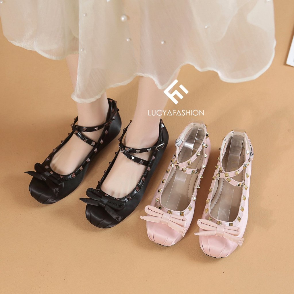 Jual 9104 Sepatu Balet Strap Wanita Kekinian Flatshoes Model Stud ...