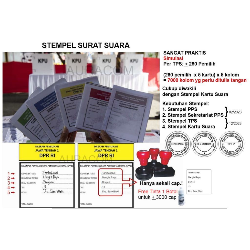 Jual Stempel Pemilu,Kartu Suara,TPS,PPS,Sekretariat PPS,Pemungutan ...