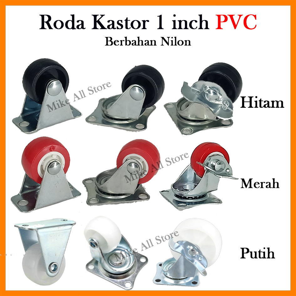 Jual Roda PVC 1 inch (Mati-Hidup-Rem) KASTOR Taiwan Roda Troli Nylon ...
