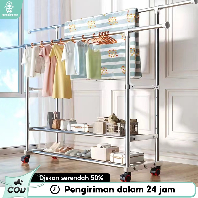 Jual Stand Hanger Double Gantungan Baju Portable Stand Hanger Besi ...