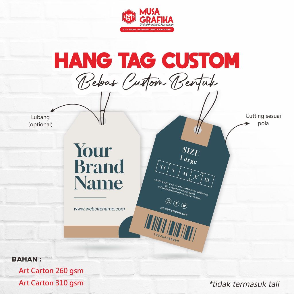 Jual Hangtag Custom Diecut Ukuran Bebas Kertas A3+ (32x48cm) | Shopee ...