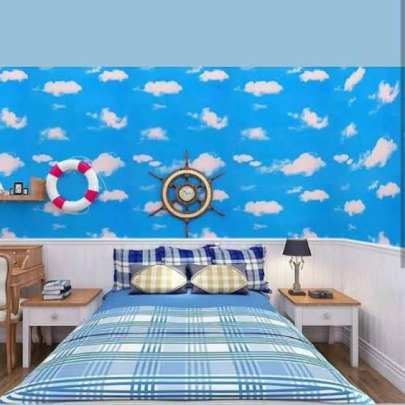 Jual WALLPAPER DINDING MOTIF AWAN BIRU MUDA 8 sd 9 x 45 CM | Shopee ...