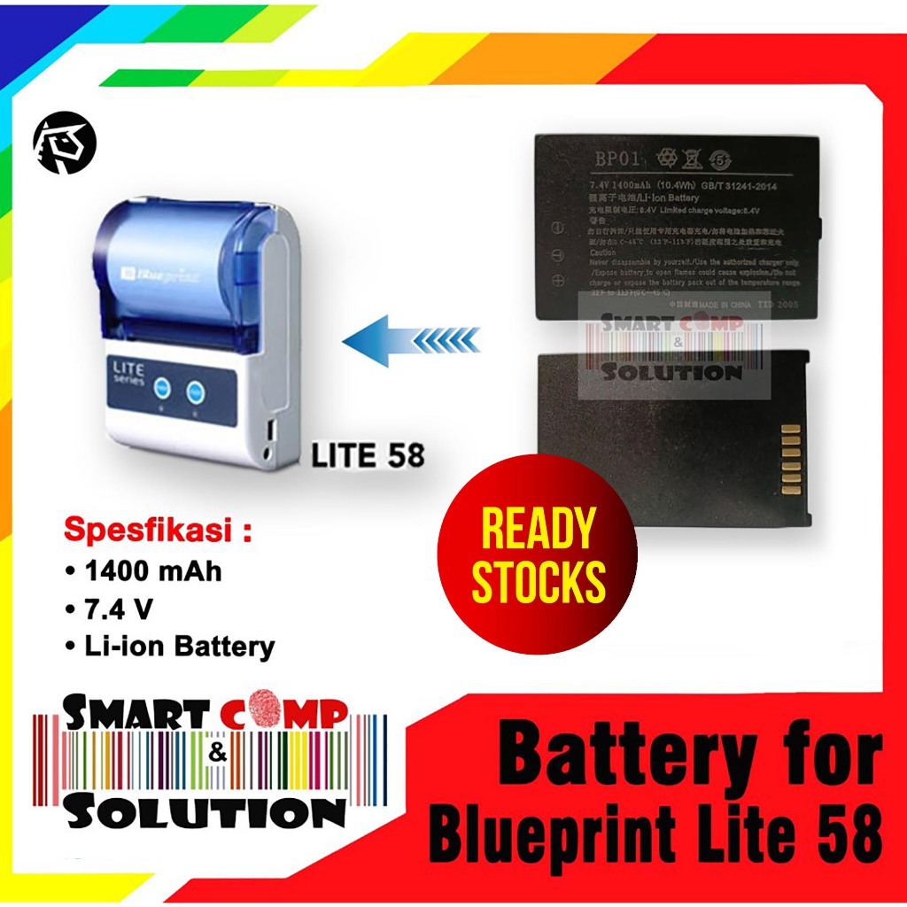 Jual Baterai BP01 - Battery Printer Thermal Blueprint Lite58 Lite 58 ...