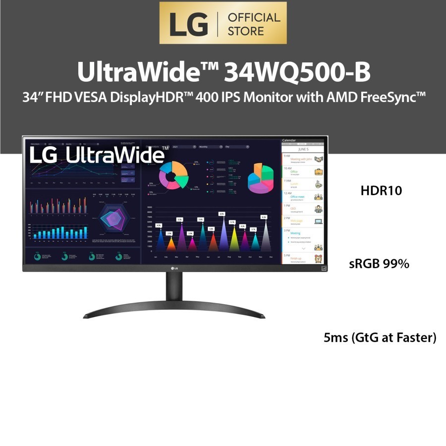 Jual Monitor LED LG 34" 34WQ500 B Ultrawide IPS 100Hz HDR400 FreeSync ...