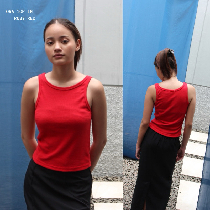 Jual ORA TOP | Ribbed Knit Racer Tank Tanktop Summer Stretch Rib Top ...