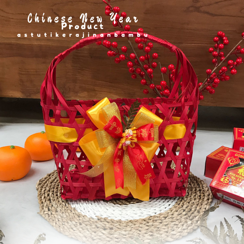 Jual KERANJANG BAMBU WARNA MERAH SPESIAL IMLEK | Tas Belanja 20X10X15 ...
