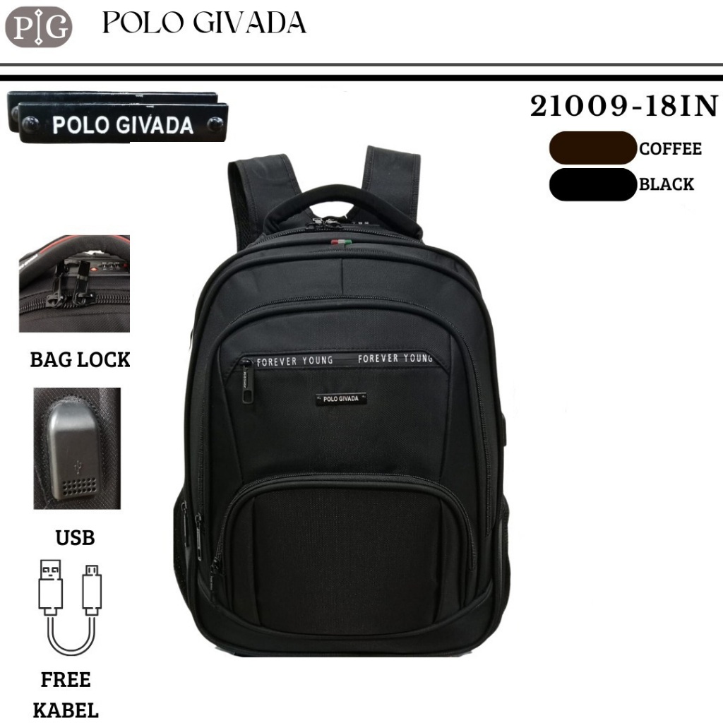 Jual Tas Ransel 18 Inci dengan USB Port dan Bag lock Kunci Tanam Polo ...