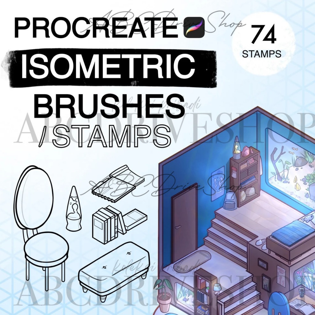 Jual Procreate Brush - Isometric Procreate Stamps Bedroom Edition +UPDATE *premium brush ...