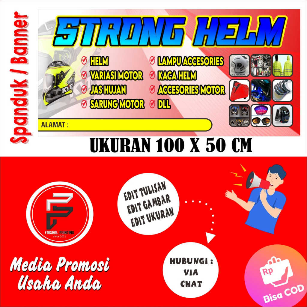 Jual Spanduk Toko Helm / Banner Toko Helm / Spanduk Ukuran 100 x 50 cm ...