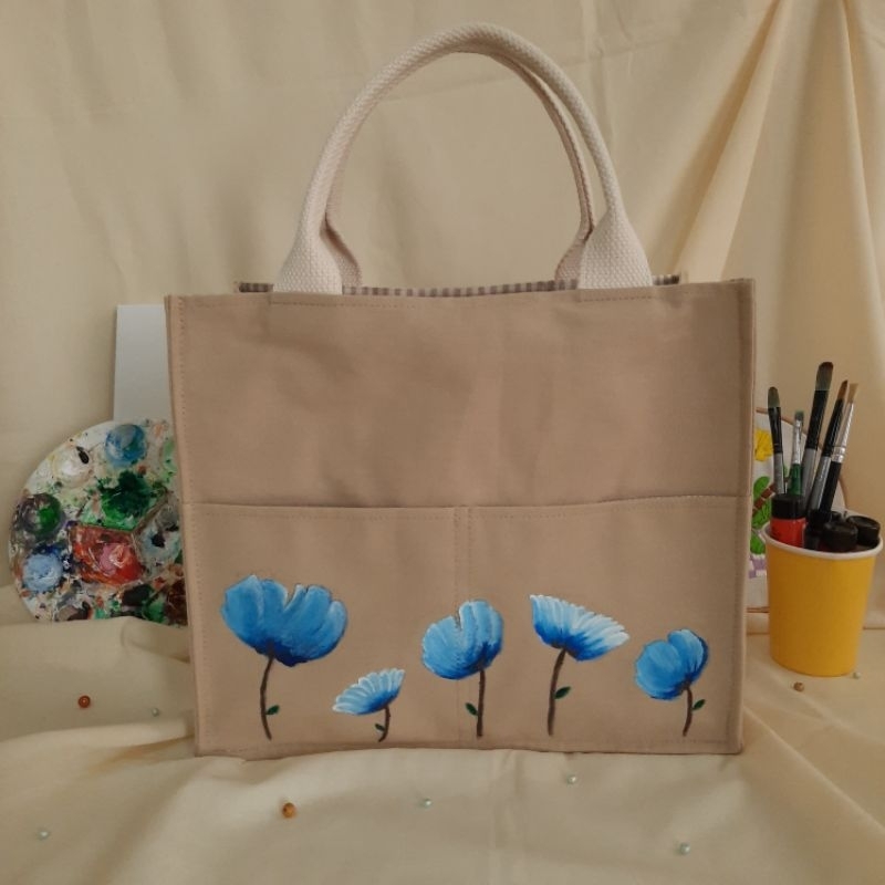 Jual Tas Tote bag Kanvas Premium Bunga Biru | Shopee Indonesia