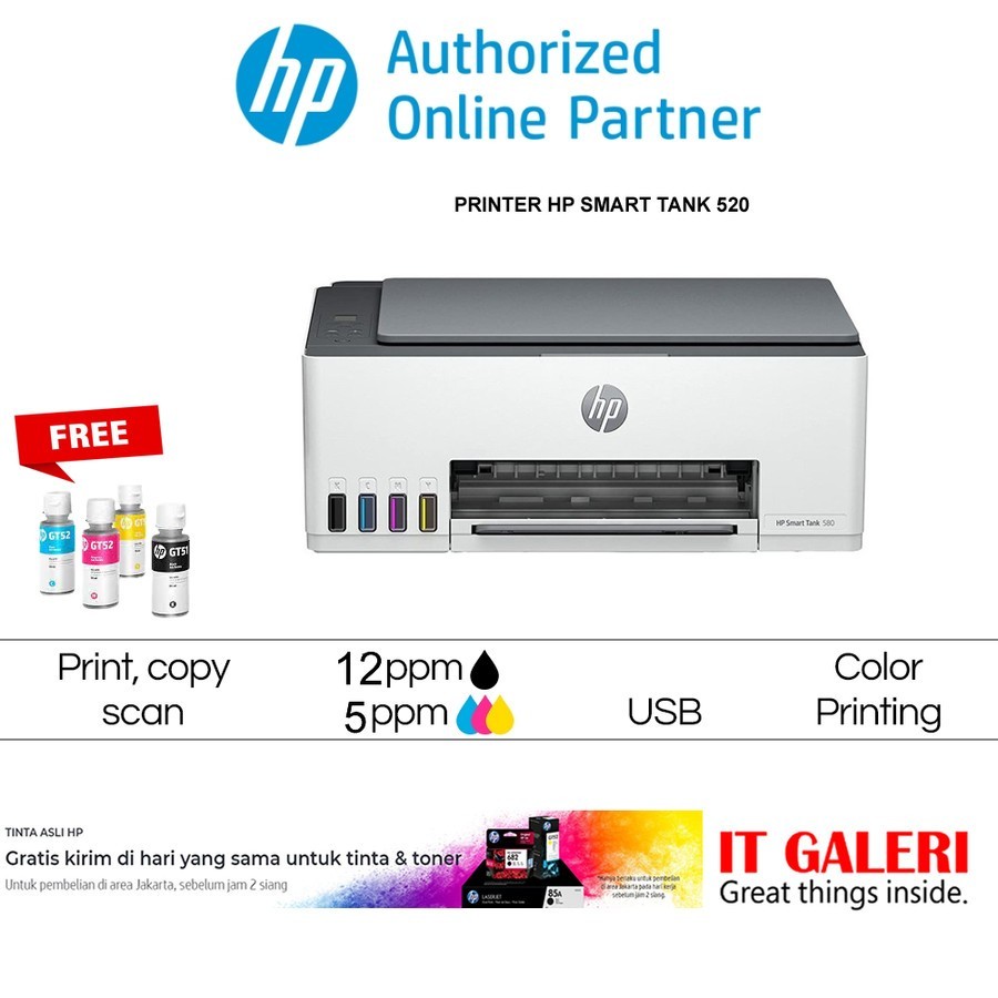 Jual [FREE HVS 1 RIMS ] Printer HP Smart Tank 520 1F3W2A Printer Scan ...