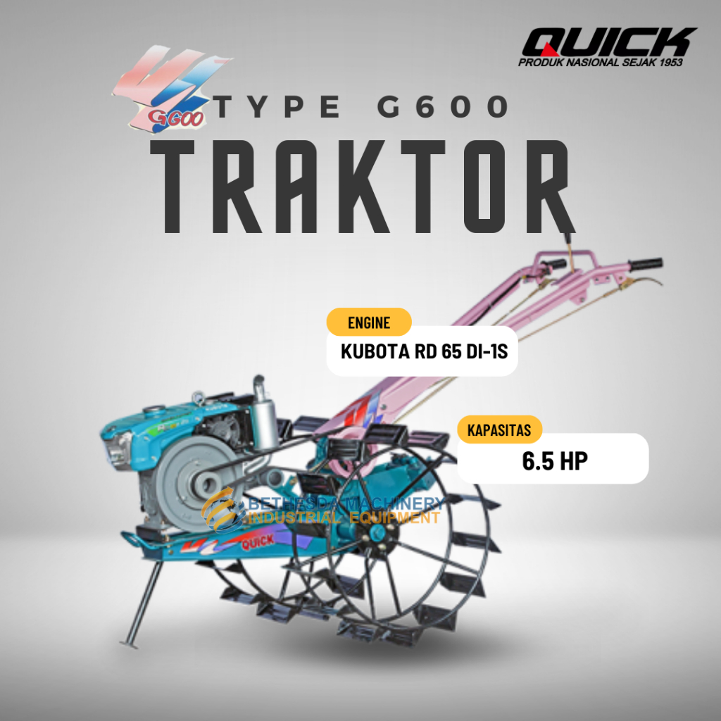 Jual Traktor Quick G 600 Hand Traktor 6.5 HP Kubota Diesel | Shopee ...
