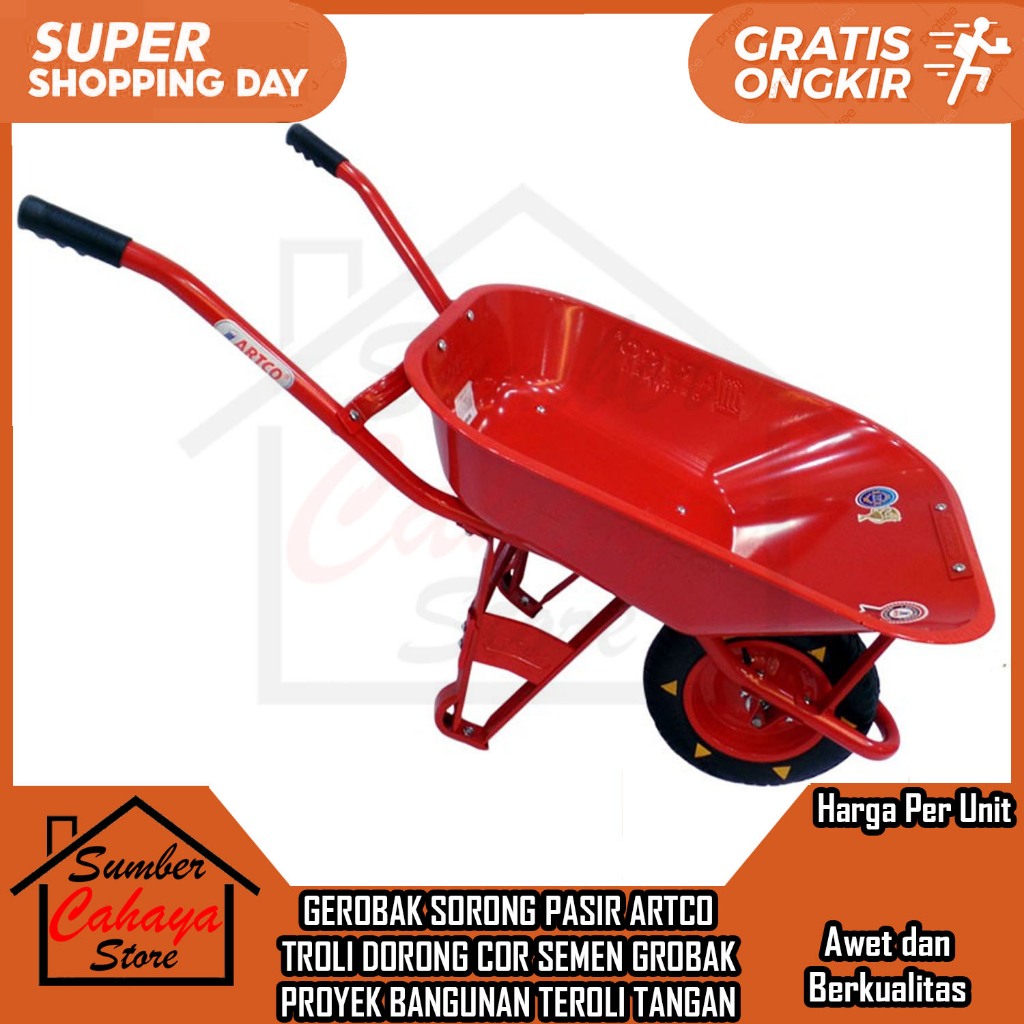 Jual Artco Gerobak Angkong Dorong Sorong Plus Gagang Warna Merah Lory ...