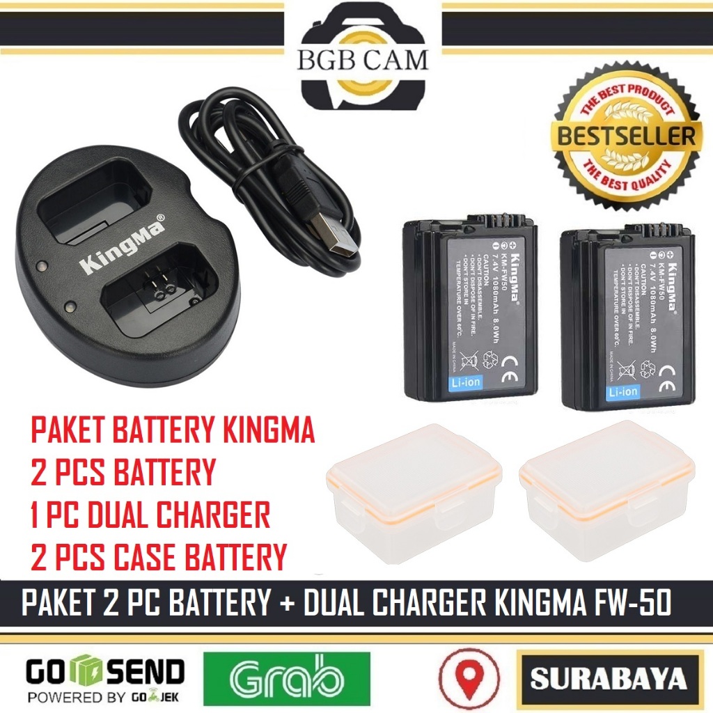 Jual PAKET Baterai 2pcs dan Charger KINGMA FW-50 Battery + Charger SET ...